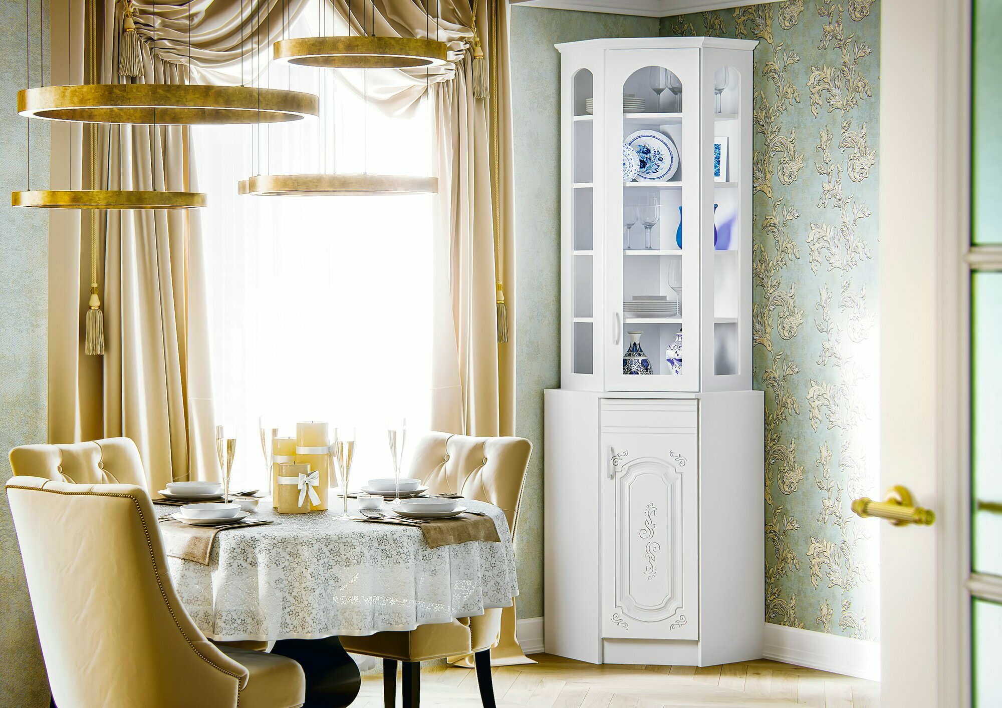 Буфет угловой Лиза-2 (Белый глянец) (Миф)