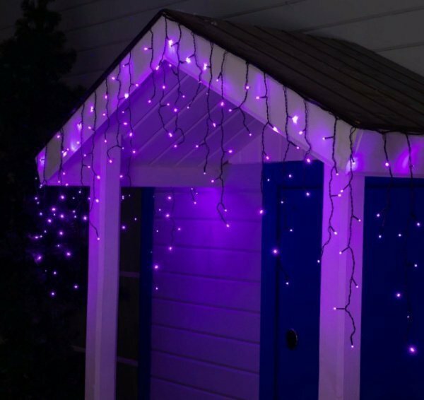 Гирлянда «Бахрома» 3 × 0.6 м, IP44, УМС, тёмная нить, 160 LED, свечение фиолетовое, 220 В