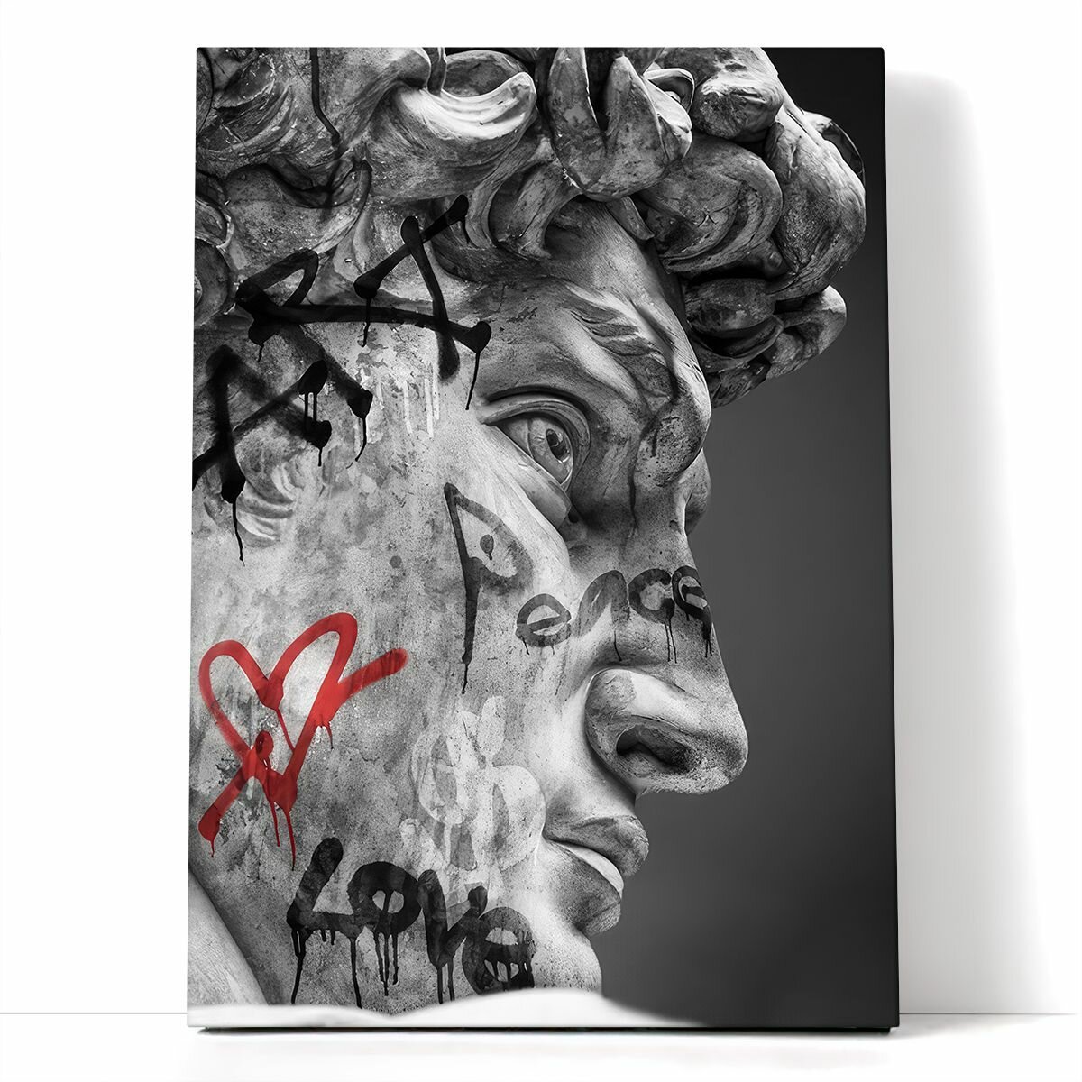 Интерьерная картина на хлопковом холсте/Античная скульптура Давид, граффити, арт, 60х80 см