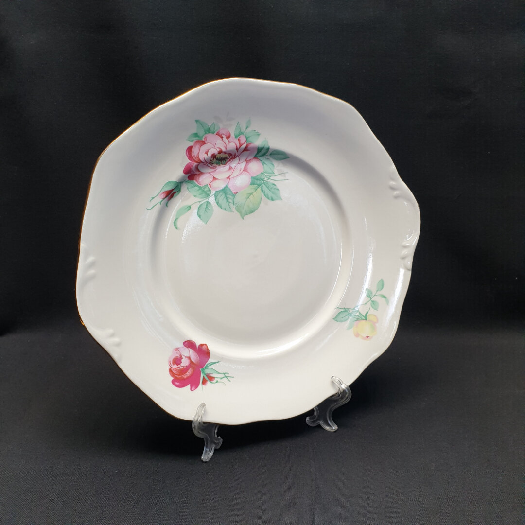 Блюдо сервировочное, Дулевский ФЗ, фарфор, деколь, позолота, d 27.5 см, винтаж, СССР