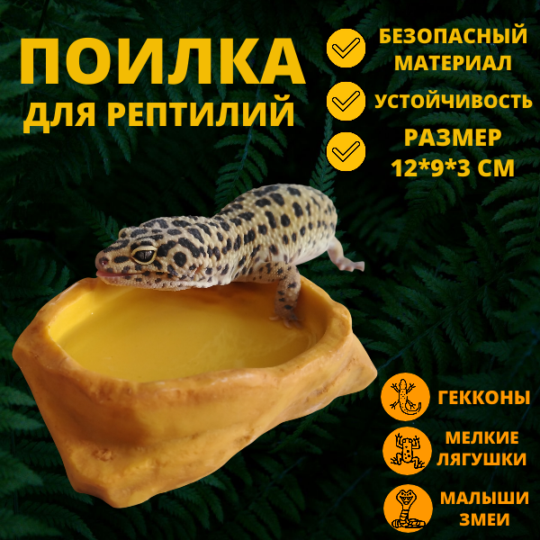 Поилка для рептилий, жёлтая, 12*9*3 см