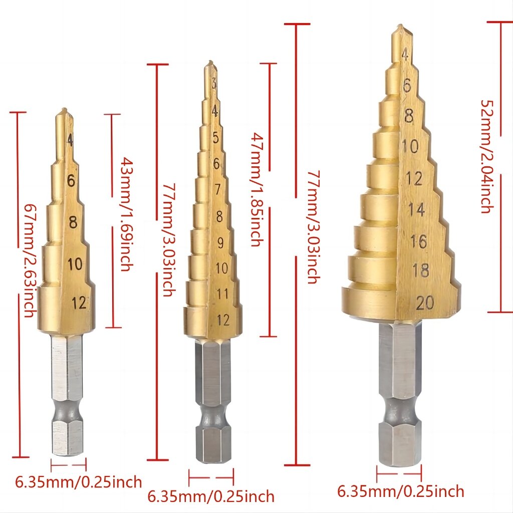 Набор ступенчатых сверел 3 шт.