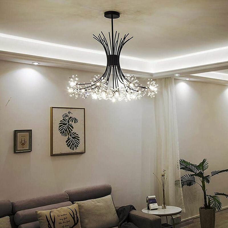 Люстра из кристаллов для гостиной, подвесная на потолок. подключаемым источником света, три режима освещения, регулируемая высота