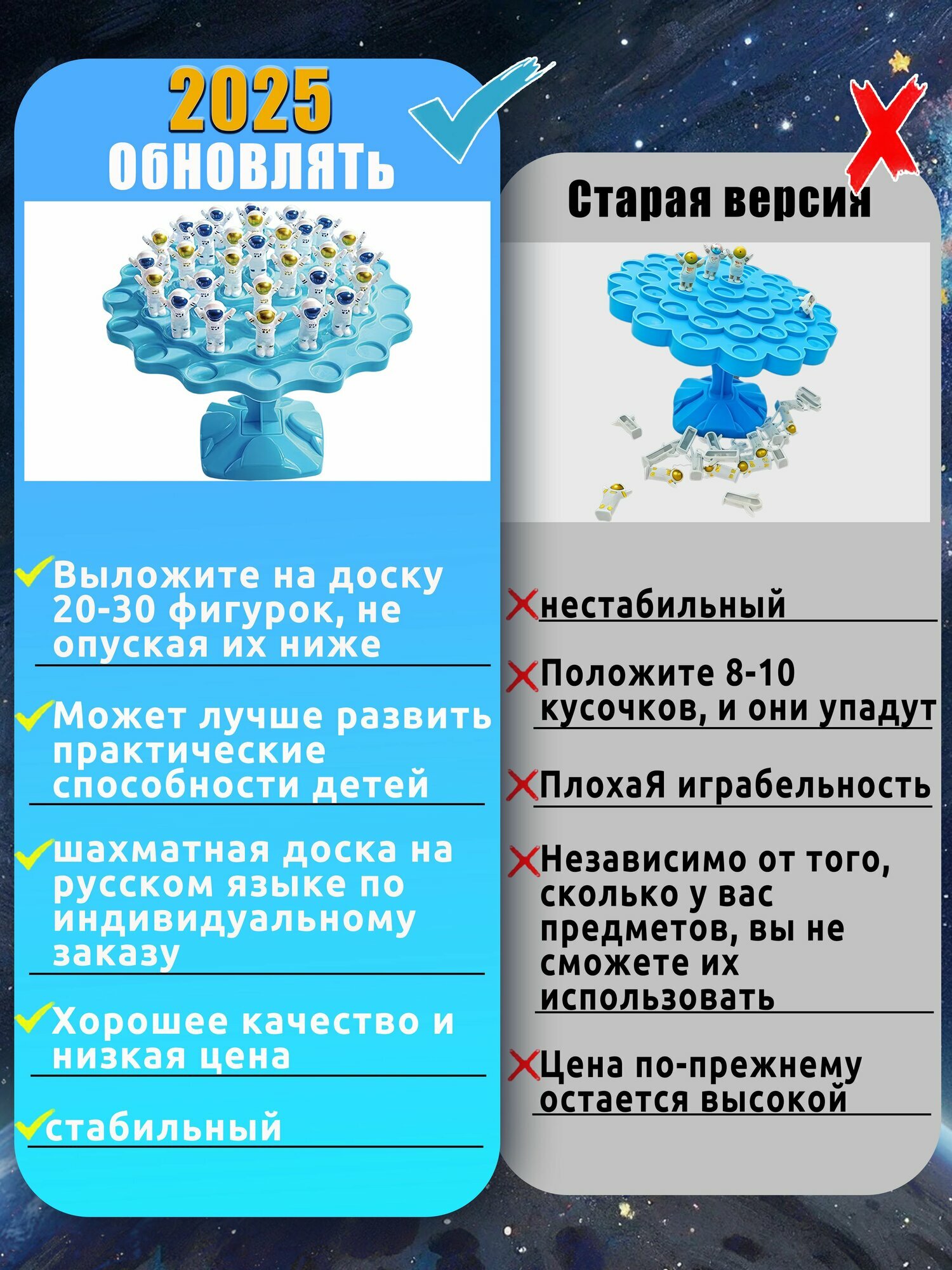 Настольная игра Балансирующий Астронавт — семейная стекинг-игра для двоих, подарок, развивает моторику и счет! — фото 1