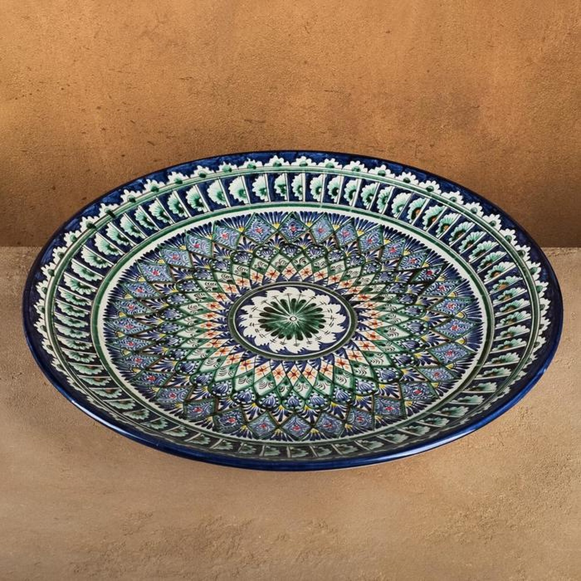 Блюдо Шафран "Узоры", керамика, 39 х 6 см, синий/роспись микс