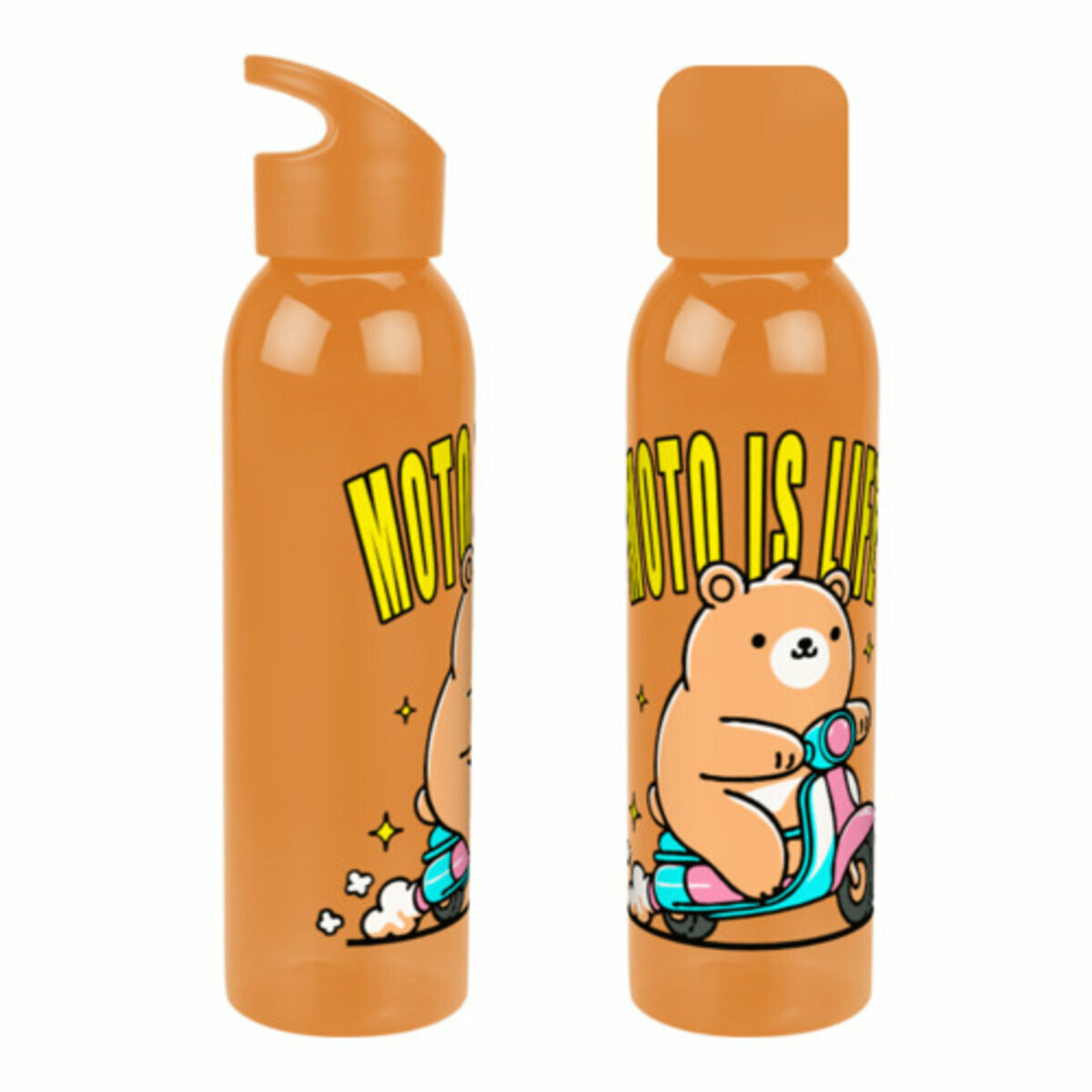Бутылка для воды «Медведь Мотоцикл Байкер Лето Надпись Спорт» (оранжевый)