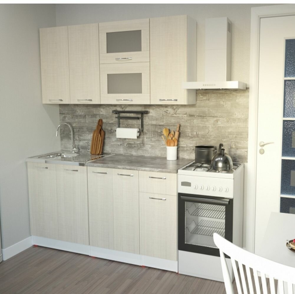 Кухонный гарнитур Лариса макси 3 ширина 180 см цвет латте/белый/кантри прямая с выдвижными ящиками