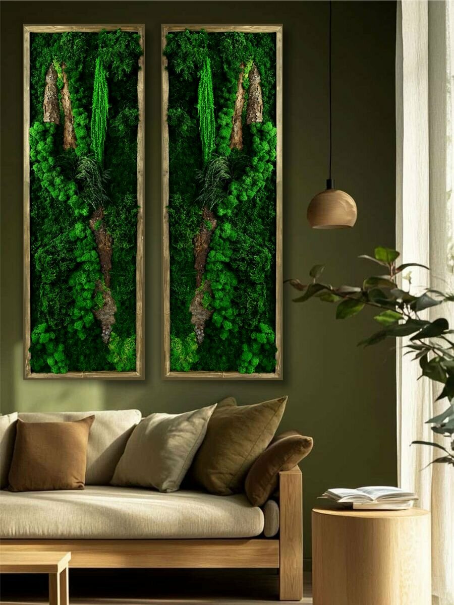 Панно/модульная картина 2 шт. Венге 120х40 см в раме Диптих из стабилизированного мха и растений.