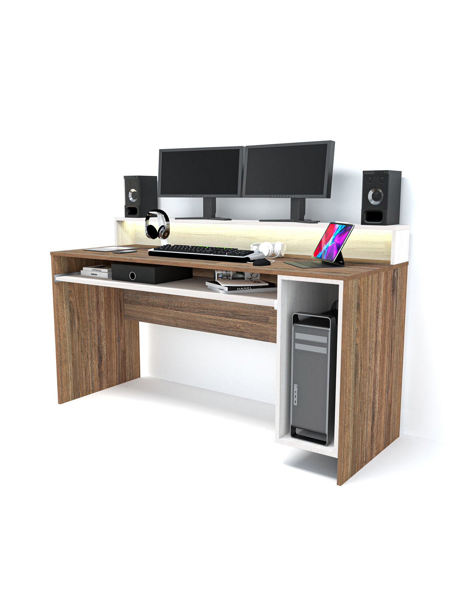 Стол компьютерный игровой Есэндвич Базис-4, 160х95х60 см (Анкор белый/Дуб Аризона)