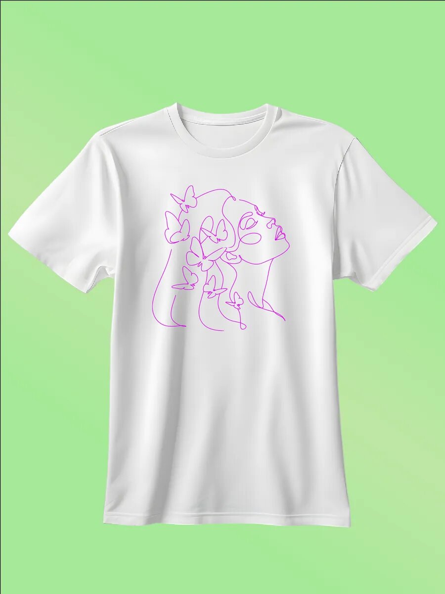 Футболка абстракция девушка с бабочками