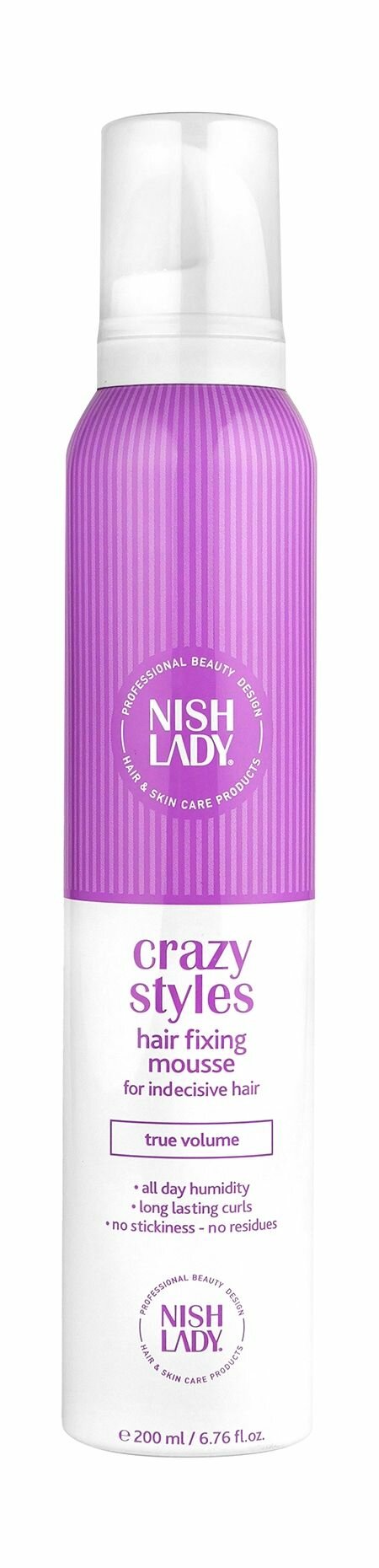 NISHLADY Мусс для фиксации волос Crazy Styles Hair Fixing Mousse, 200 мл