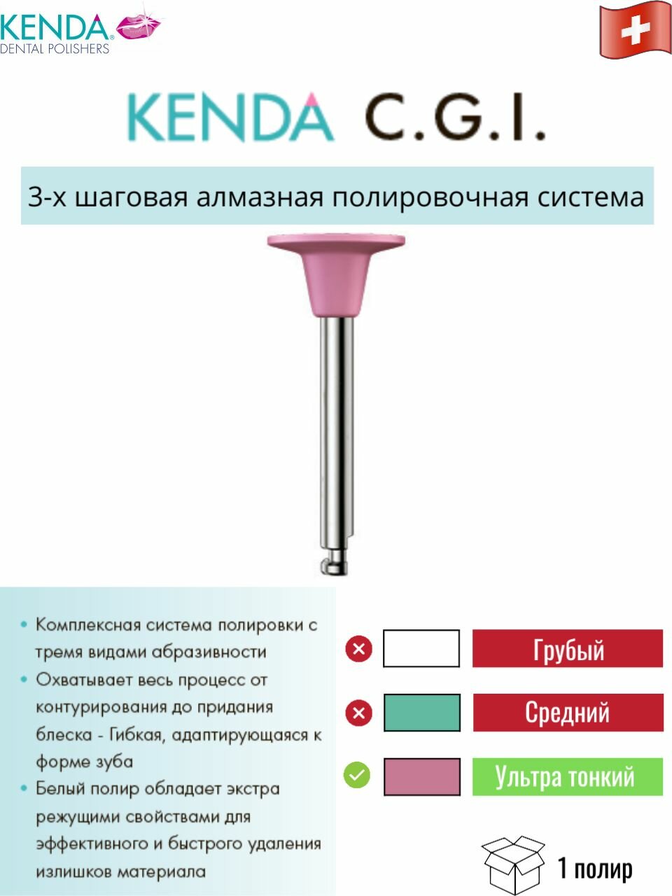 909. F Kenda C.G.I - полир стоматологический для композитов и компомеров 1 шт, Кенда
