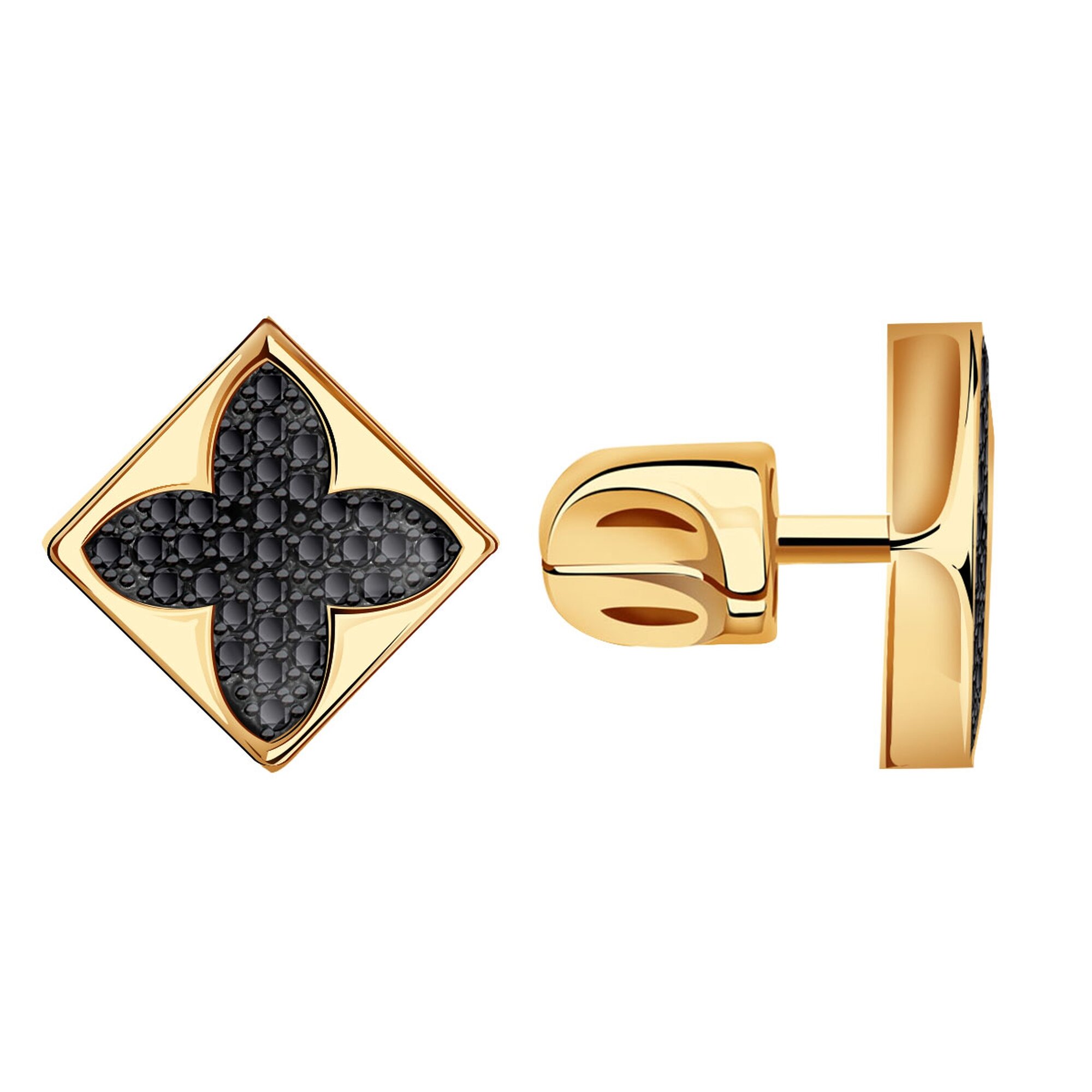 Серьги пусеты, красное золото, 585 проба, фианит