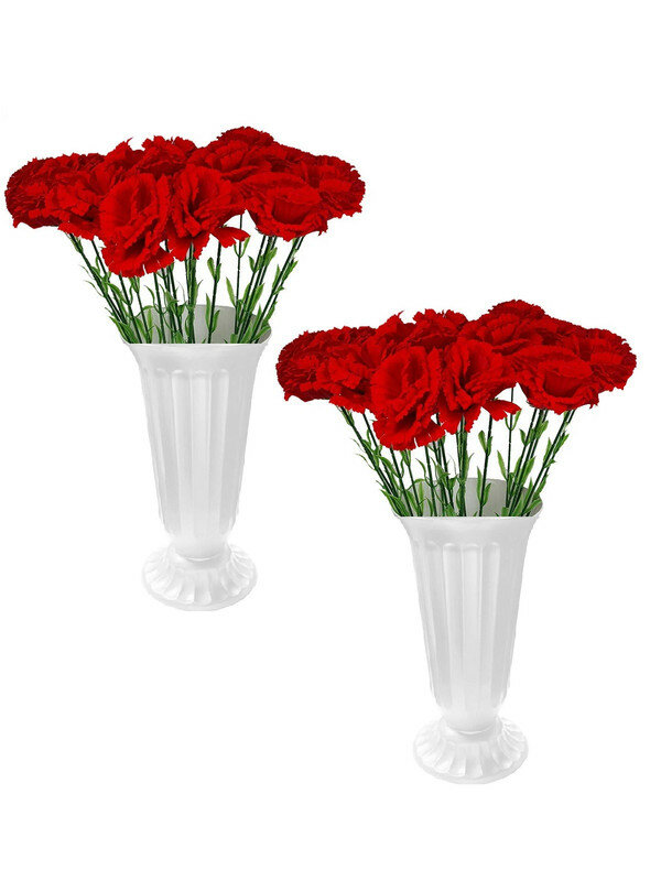 ДВЕ Вазы ритуальные для цветов 39 см с подставкой пластиковые белые