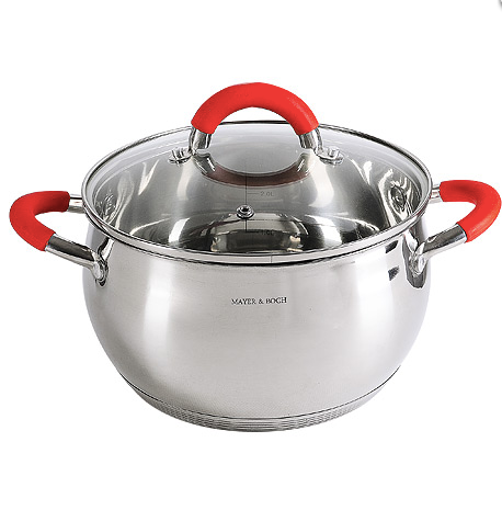 Кастрюля 2,0 л. со стеклянной крышкой D-16 см. , с силиконовым ручками, термоаккумулирующим дном серебристая нержавеющая сталь