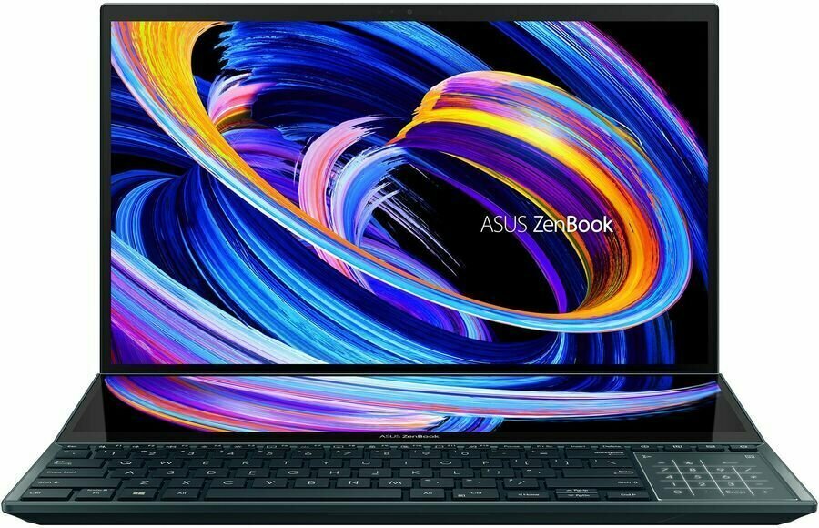 15.6" Ноутбук ASUS ZenBook Pro Duo 15 OLED UX582HS-H2036W (90NB0V21-M001A0) синий - 3840х2160, OLED, Intel Core i9 11900H, ядра: 8 х 2,5 ГГц, 32 ГБ, DDR4, SSD 1024 ГБ, GeForce RTX 3080