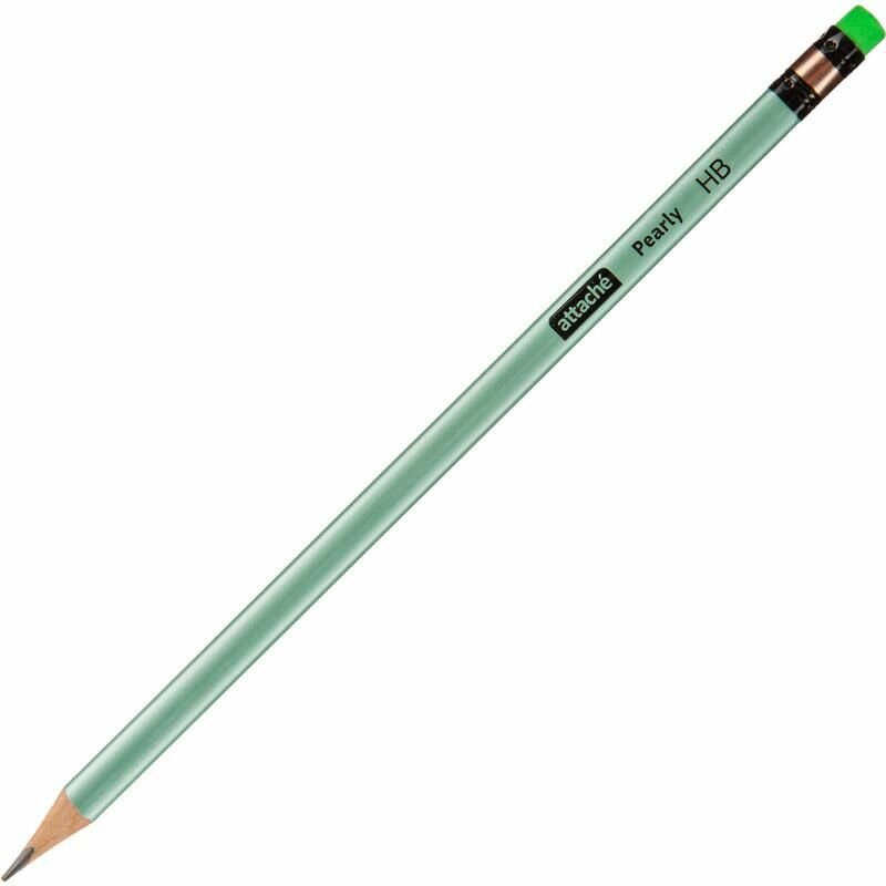 Карандаш чернографитный HB с ластиком Attache Pearly заточенный трехгранный