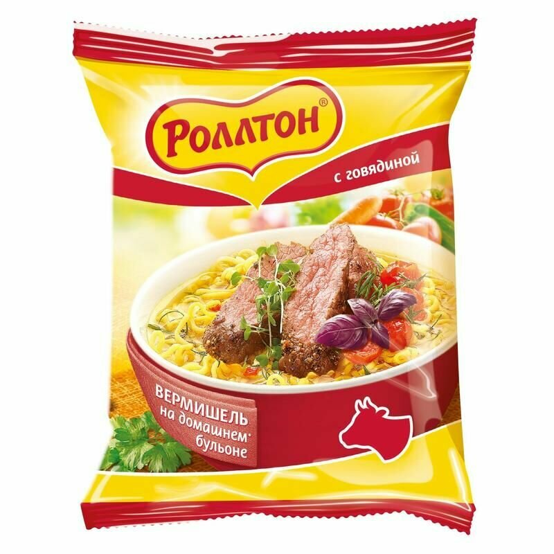 Вермишель Роллтон на домашнем бульоне с говядиной (42 штуки по 60 г)
