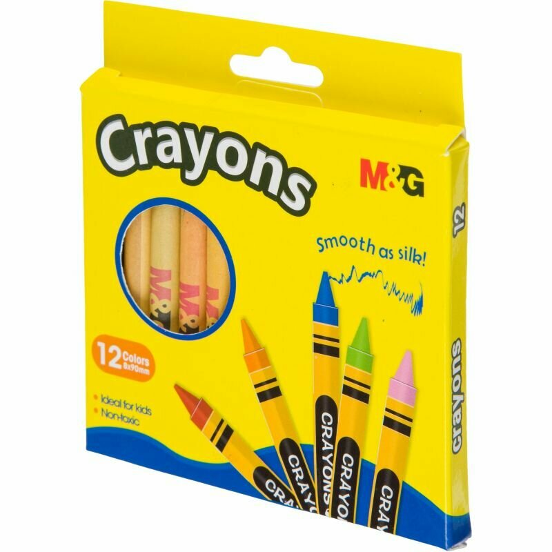 Мелки восковые M&G, круглый корпус, 12 цветов