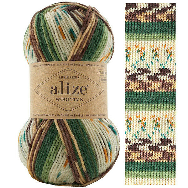 Пряжа Alize WOOLTIME 11021 принт (5 мотков)