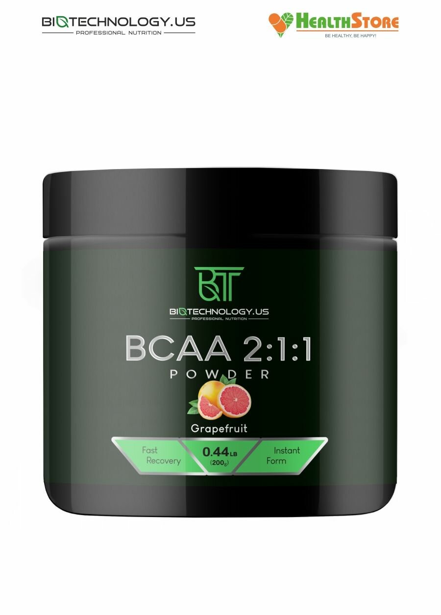 Biotechnology.US BCAA 2:1:1 8000мг 200г(грейпфрут) Аминокислоты BCAA 2-1-1 бца 8000мг бцаа порошок