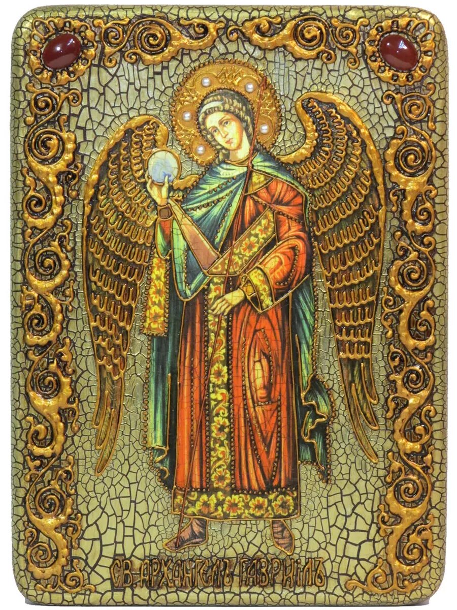 Аналойная икона Архангел Гавриил на доске из черного дуба 21х29 см