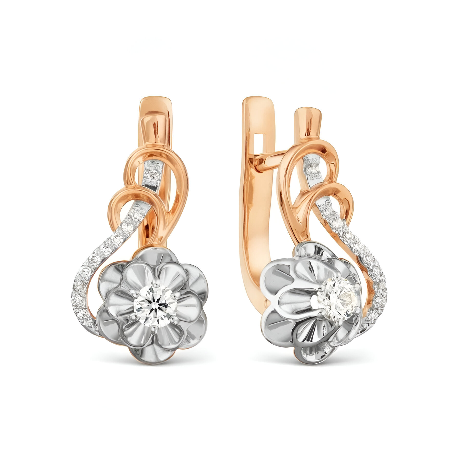 Серьги, красное золото, 585 проба, бриллиант синтетический