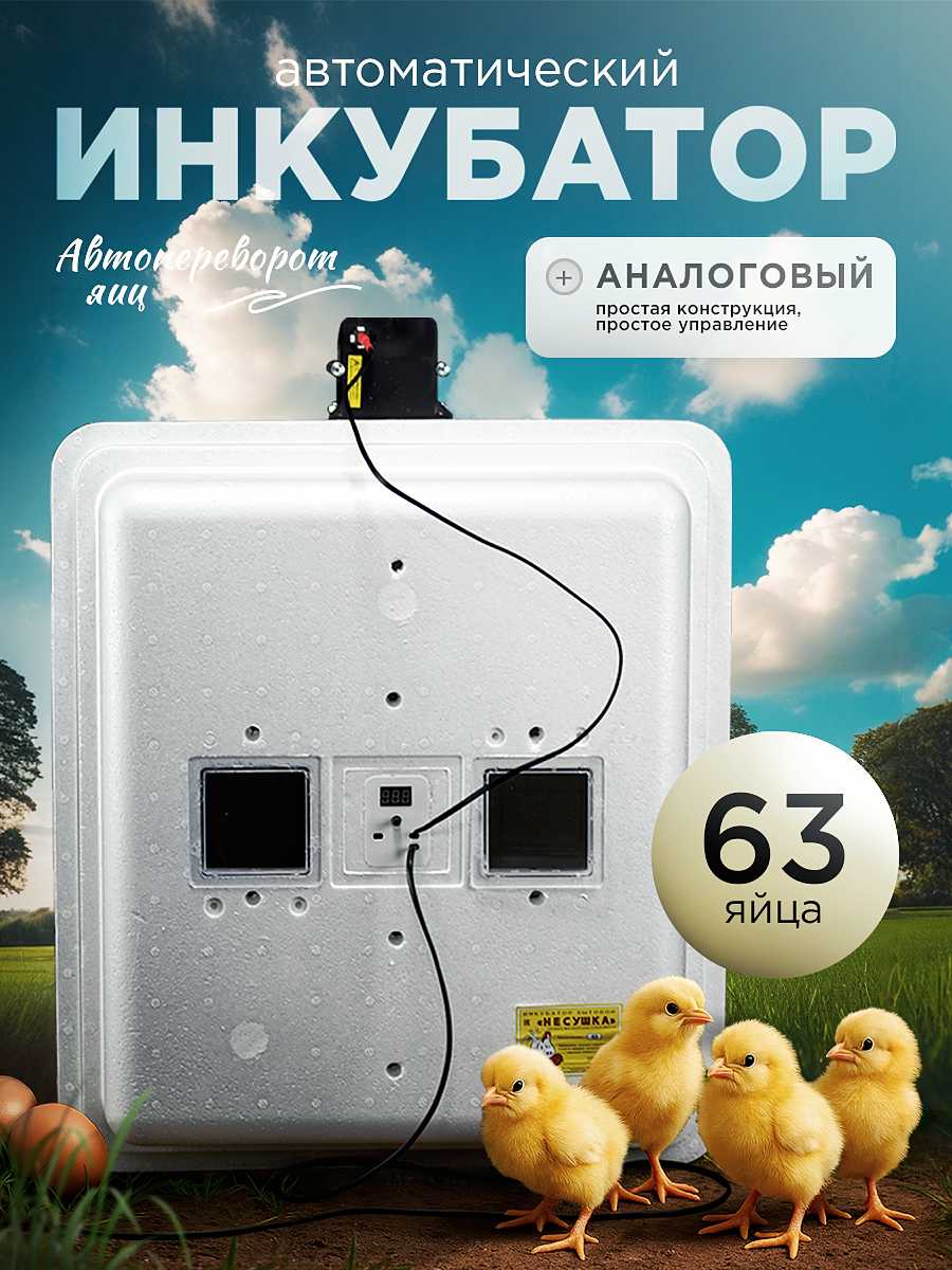 Инкубатор для яиц автоматический 63 яйца
