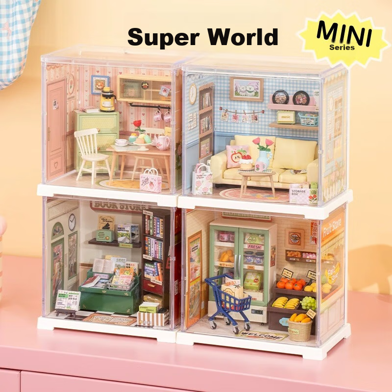 Rolife Super World Mini Living Room Building Blocks Toy, DIY Dollhouse, Handmade Assembly, 3D Puzzle, Birthday Gift