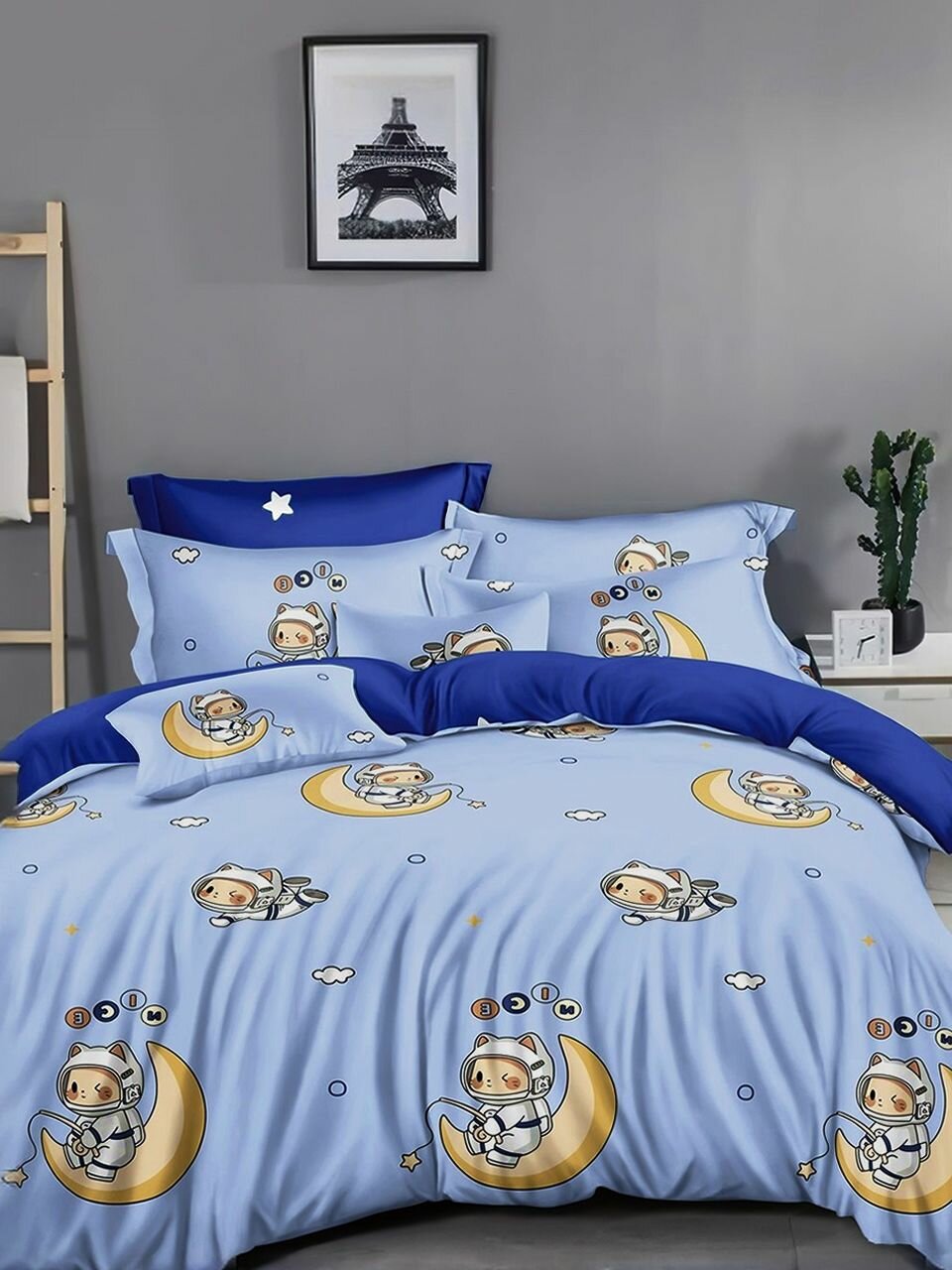 Пододеяльник твил-сатин 150 х 200 - "Котик в космосе"