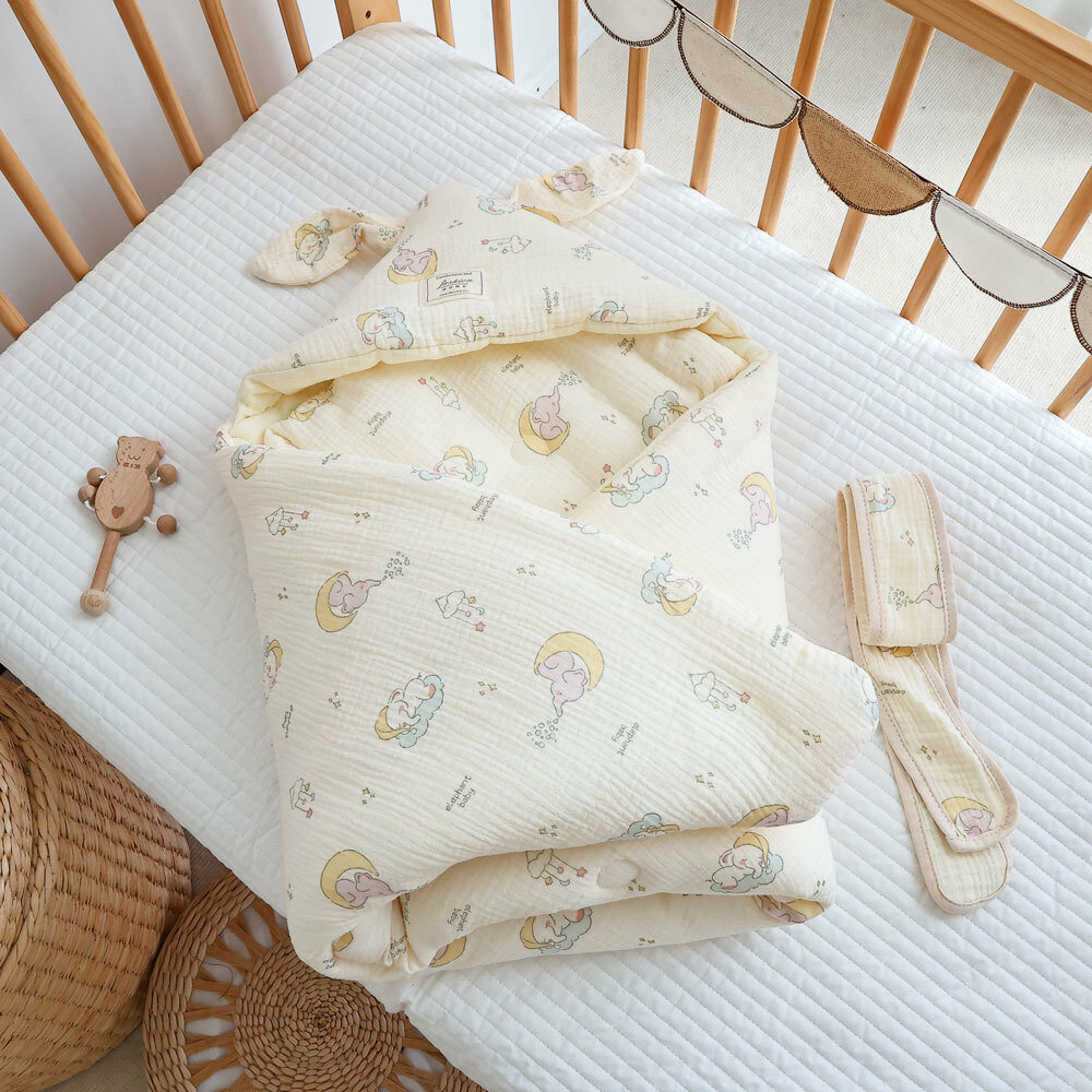 Пеленка для младенцев из чистого хлопка, осень-зима, утолщенная марля, для роддома, пеленка для новорожденных, большое одеяло с ушками кролика от производителя