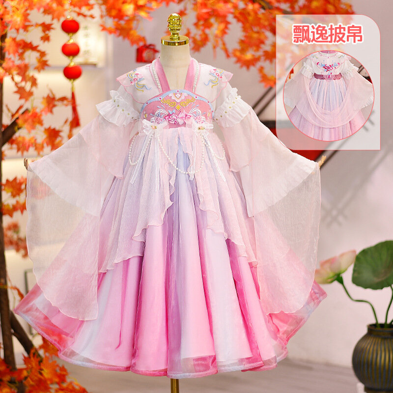 Костюм Hanfu, для девочек, розово-фиолетовый, с длинными рукавами