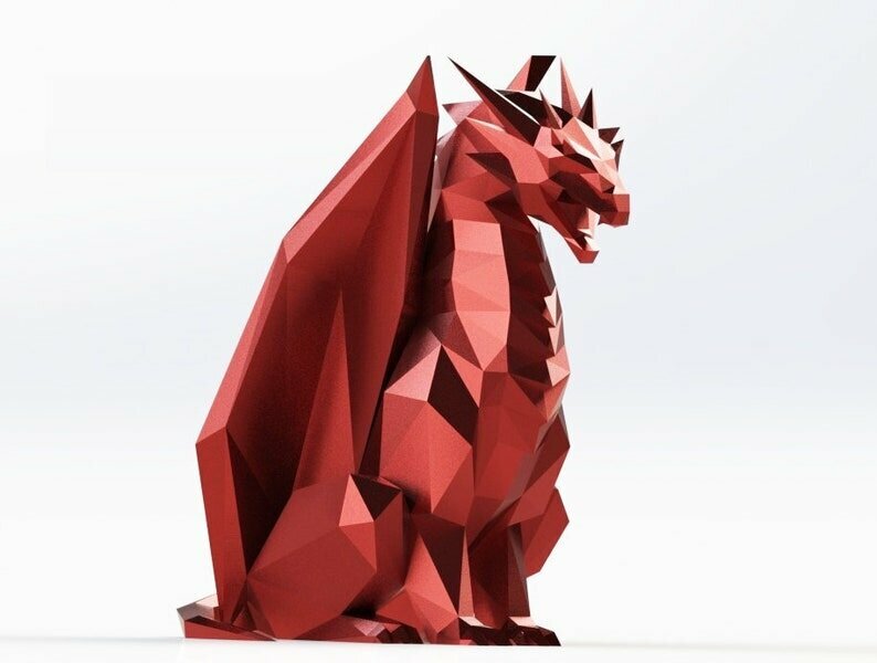 Полигональная фигура Дракон, геометрический полигональный металлический декор интерьера