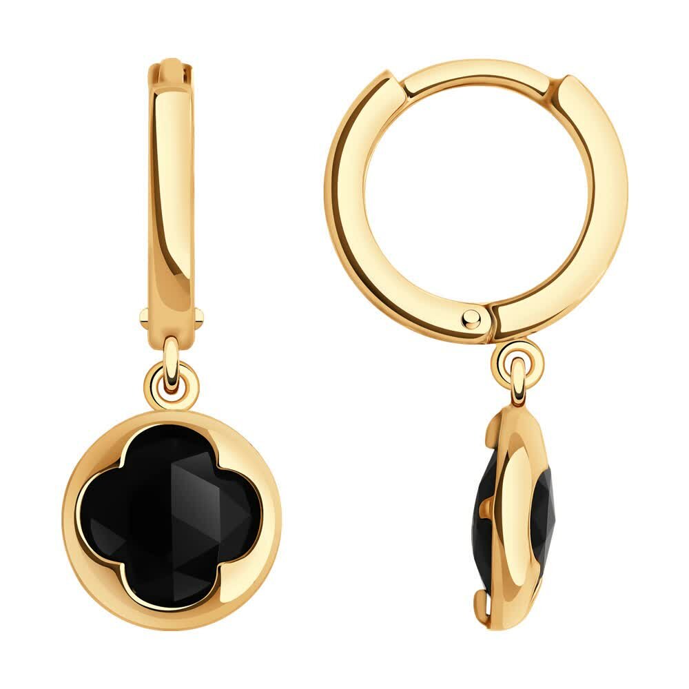 Серьги, золото, 585 проба, агат