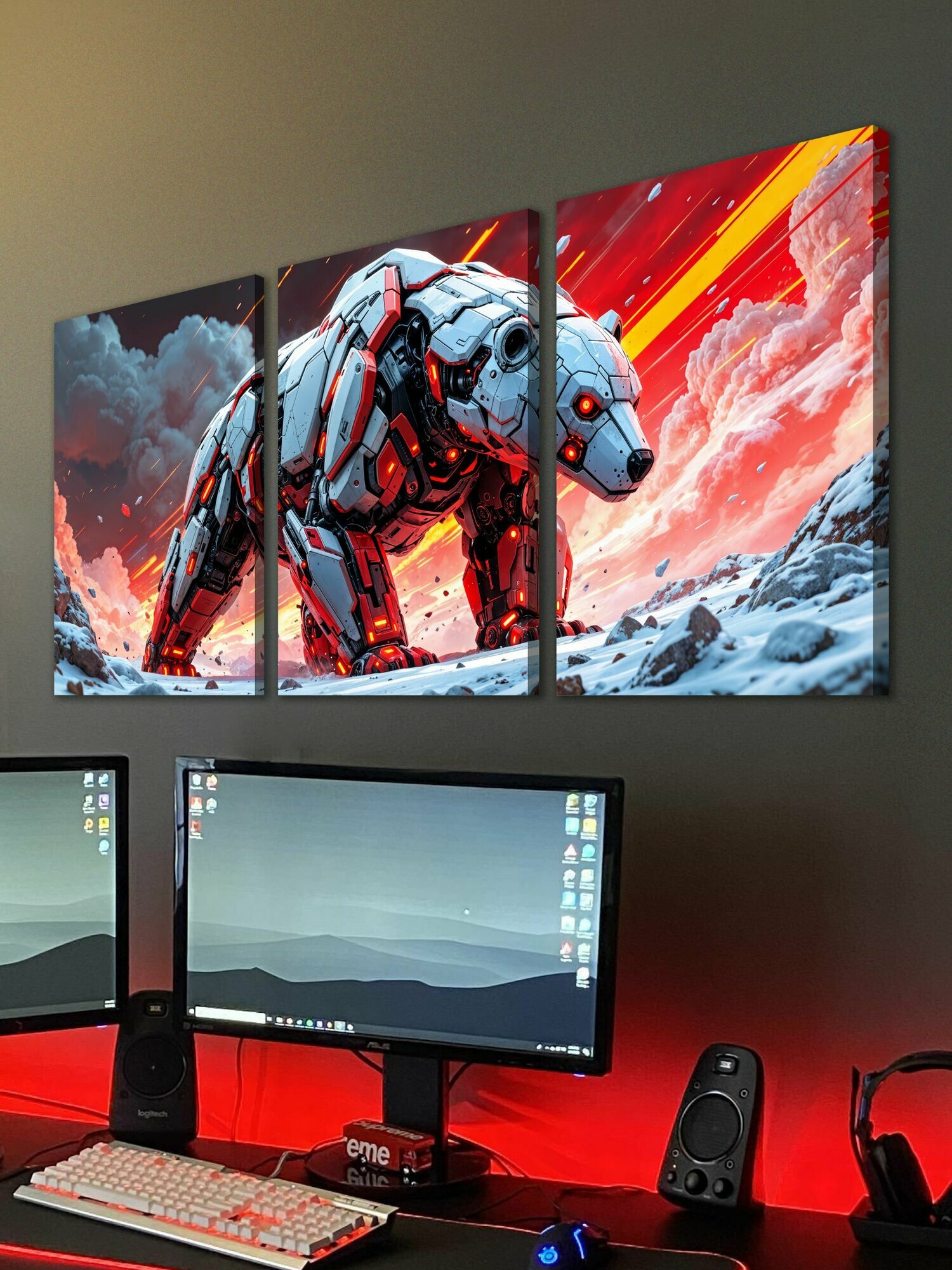 Картина на стену модульная Боевой медведь, 150 см х 70 см