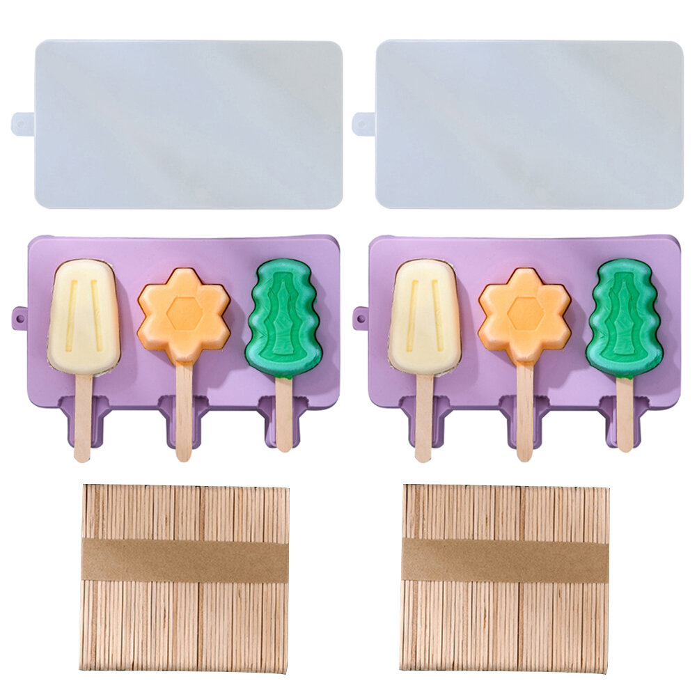 2шт силиконовые формы для мороженого с мультяшными фруктами своими руками с деревянными палочками