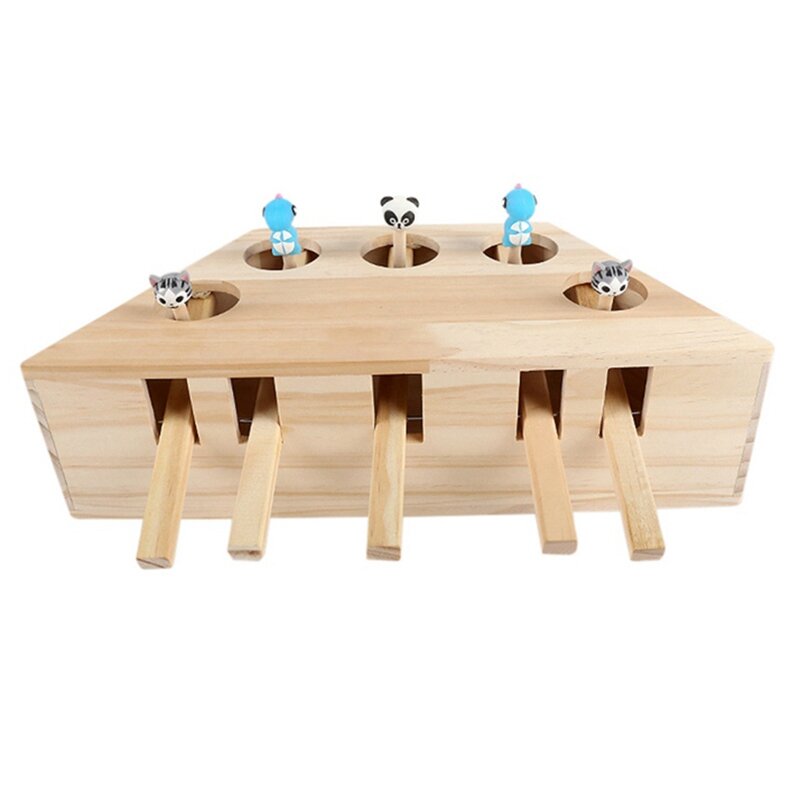 Игрушка для охоты на кошек, интерактивные игрушки для кошек из цельного дерева для дома, 5-луночное сиденье для мышки