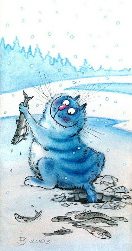 Картина для вышивания алмазной мозаикой 40х50см, без рамки. Зенюк Ринат Синие коты Круглый бриллиант