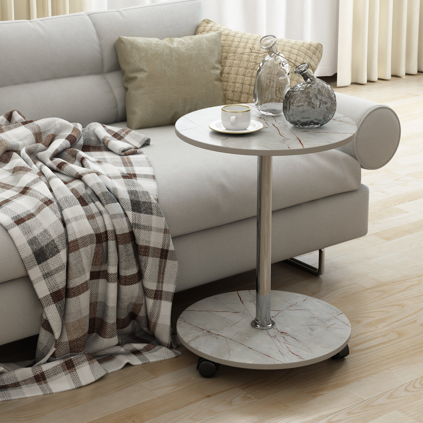 Журнальный столик DiX HOME Элегант, в стиле Лофт, на колесах. Каспий светлый.