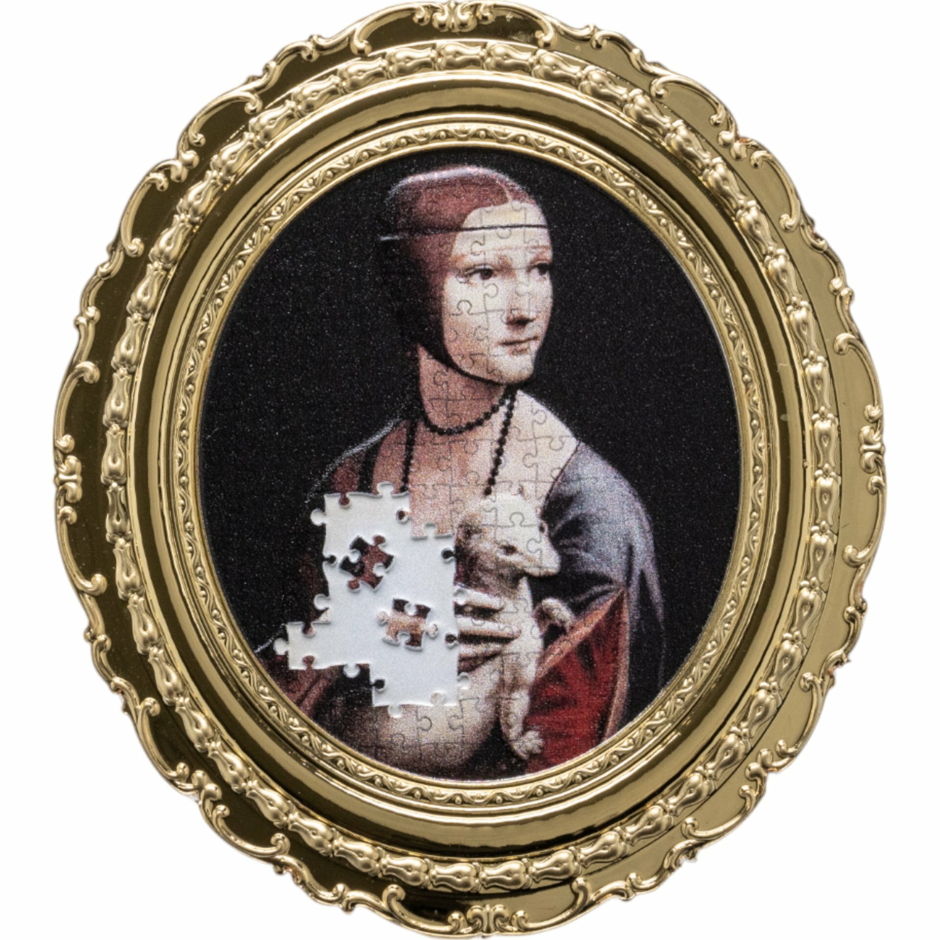 Ниуэ 1 доллар 2021 "Леонардо да Винчи - Дама с Горностаем" в футляре с сертификатом, Медь, покрытая серебром 925, в сохранности Proof