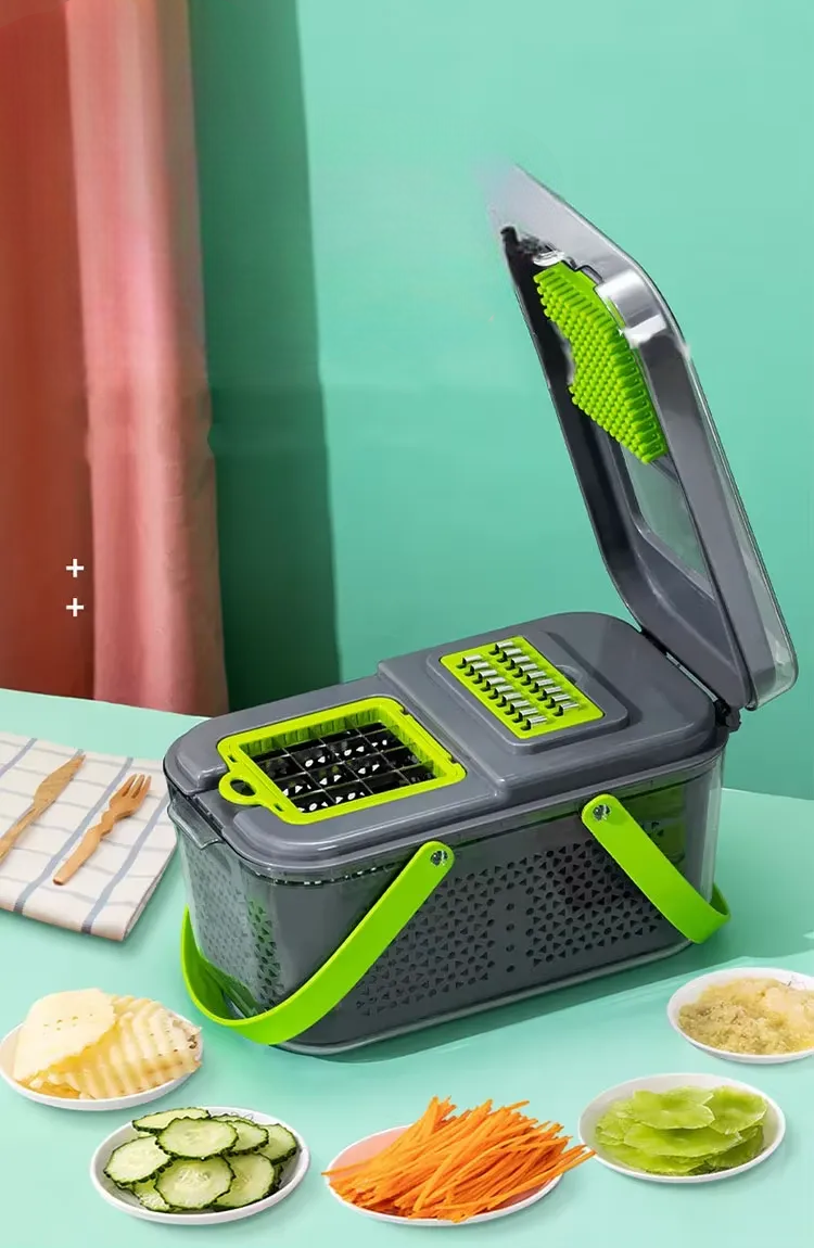 Многофункциональная овощерезка ручная Измельчитель овощей и фруктов Слайсер для нарезки с контейнером, 22 в 1