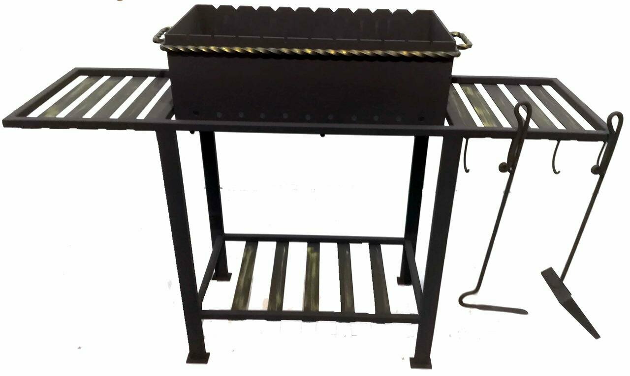 Мангал классический с дровницей и столиком, 3 мм, для дачи и дома, ручная работа "Стандарт-плюс"