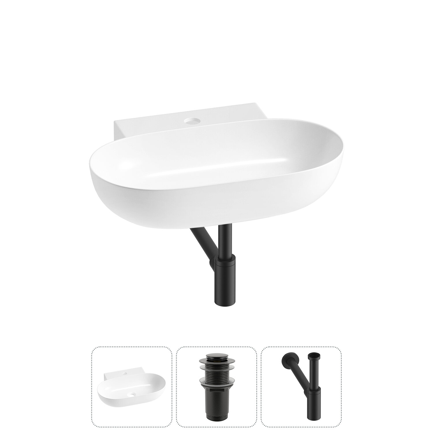 Подвесная или накладная раковина в ванную комнату Lavinia Boho Bathroom Sink 20215132R в наборе 3 в 1: раковина 58 см в цвете белый глянец, донный клапан, сифон