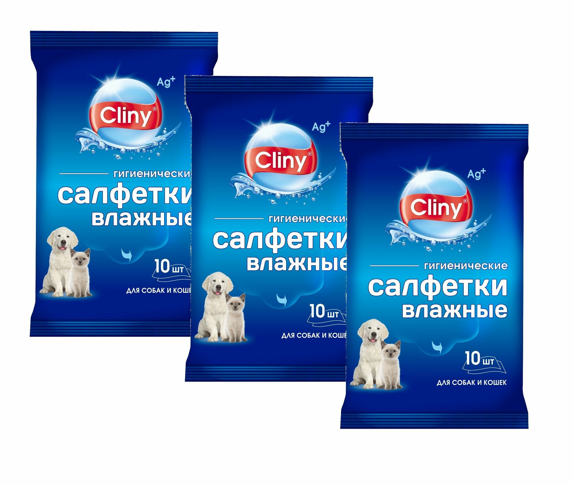 Экопром Cliny K101 Салфетки влажные гигиенические для собак и кошек 10шт (3 упаковки)