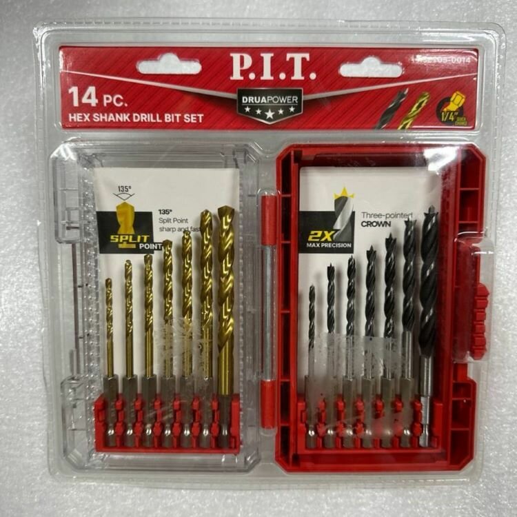 Набор сверл ASET05-0014 по металлу дереву 14 предметов хвостовик HEX 1/4 сталь HSS M2