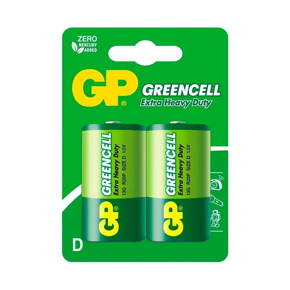 Батарейки GP, GreenCell, D/LR20, 2 шт/уп