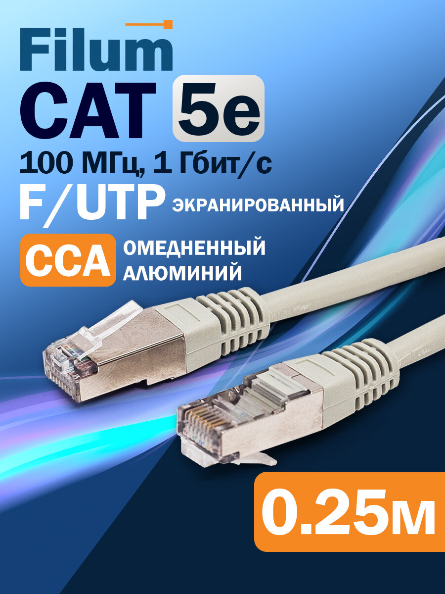 Кабель Ethernet патч-корд Filum кат. 5e 0.25м серый, F/UTP FL-F5-0.25M