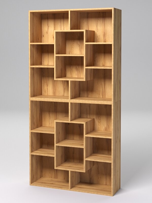 Стеллаж "домашний" для книг №7А с 16-ю ячейками (задняя стенка - ДВП), Дуб Золотистый