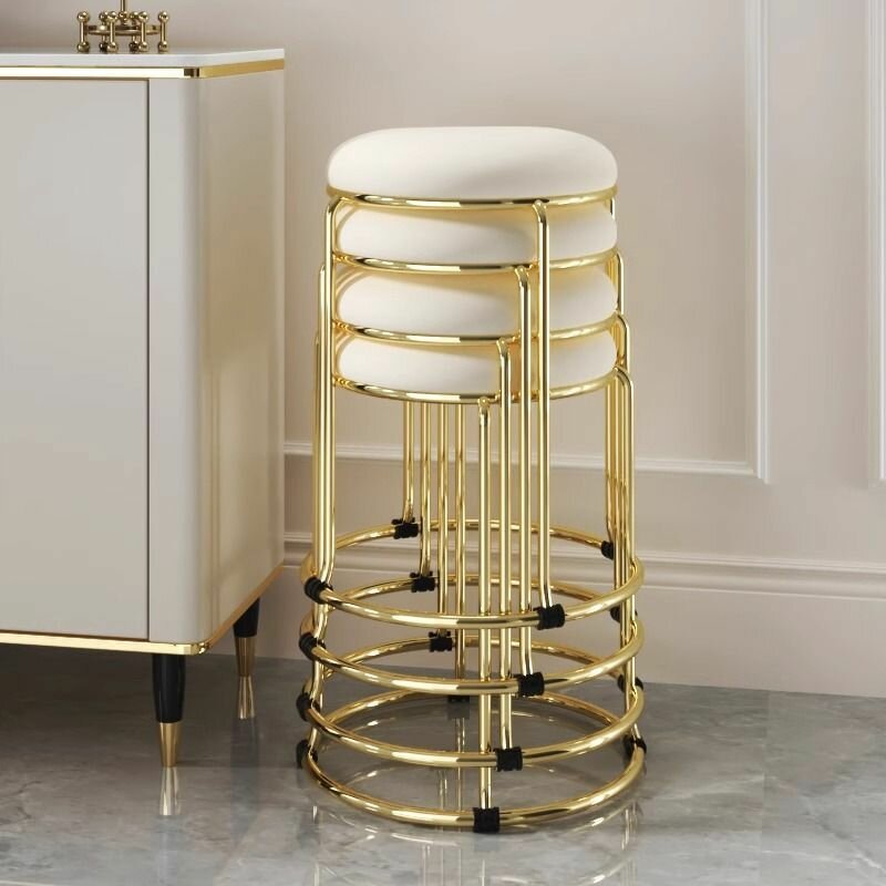 Мягкие табуреты для кухни и прихожей 4 шт круглые сиденья из латекса, нержавеющая сталь, стильный дизайн 36x36x46 см ---