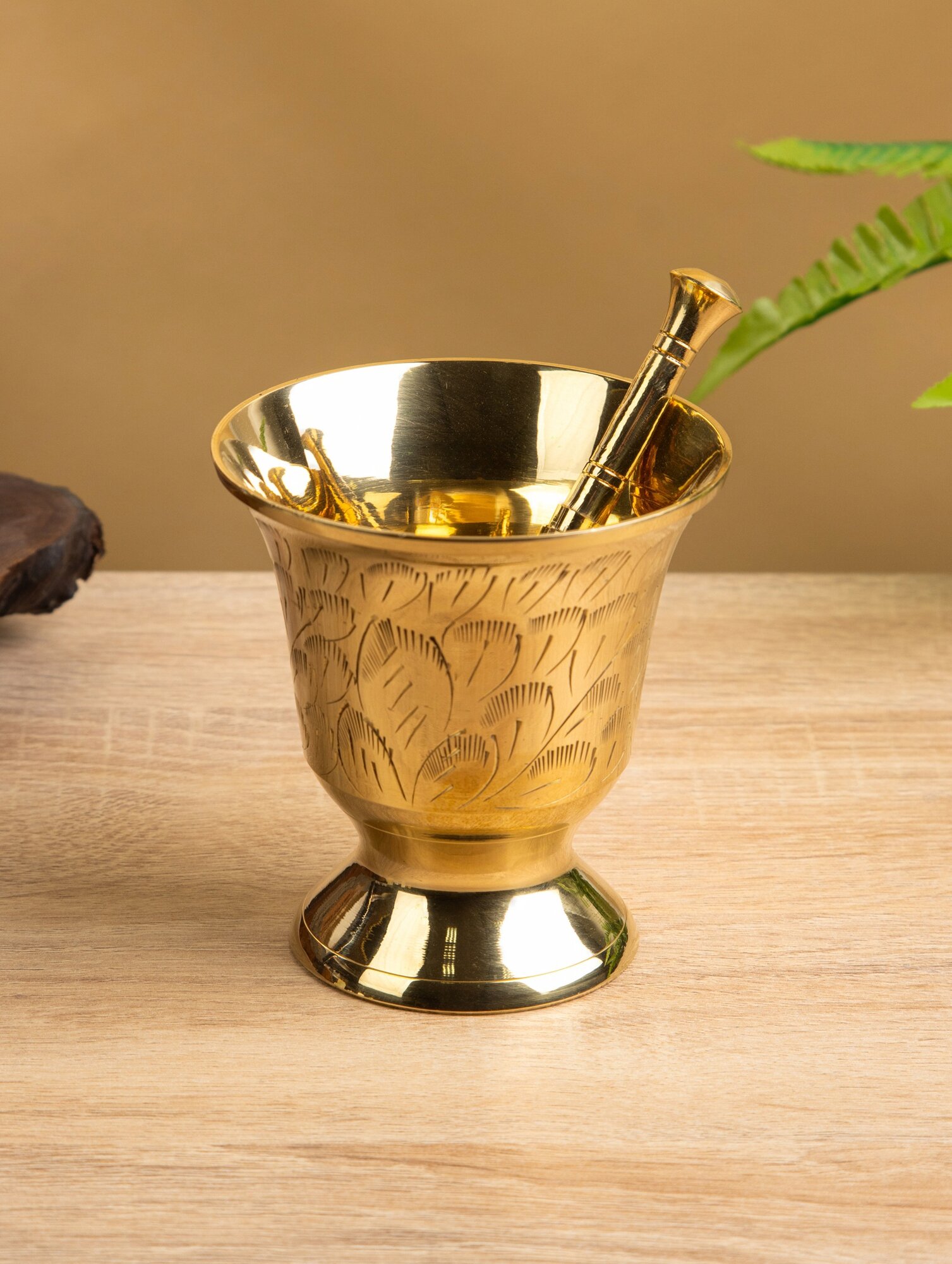 Ступка с пестиком, 9 см×9 см×9.5 см, латунь, золотистый, Индия